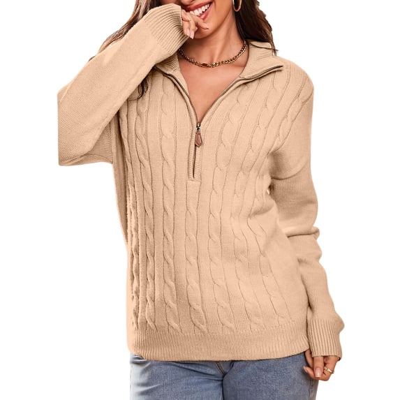 Women'S Sweaters Fall Winter Quarter Zip Casual Ribbed Cable Knit ...
