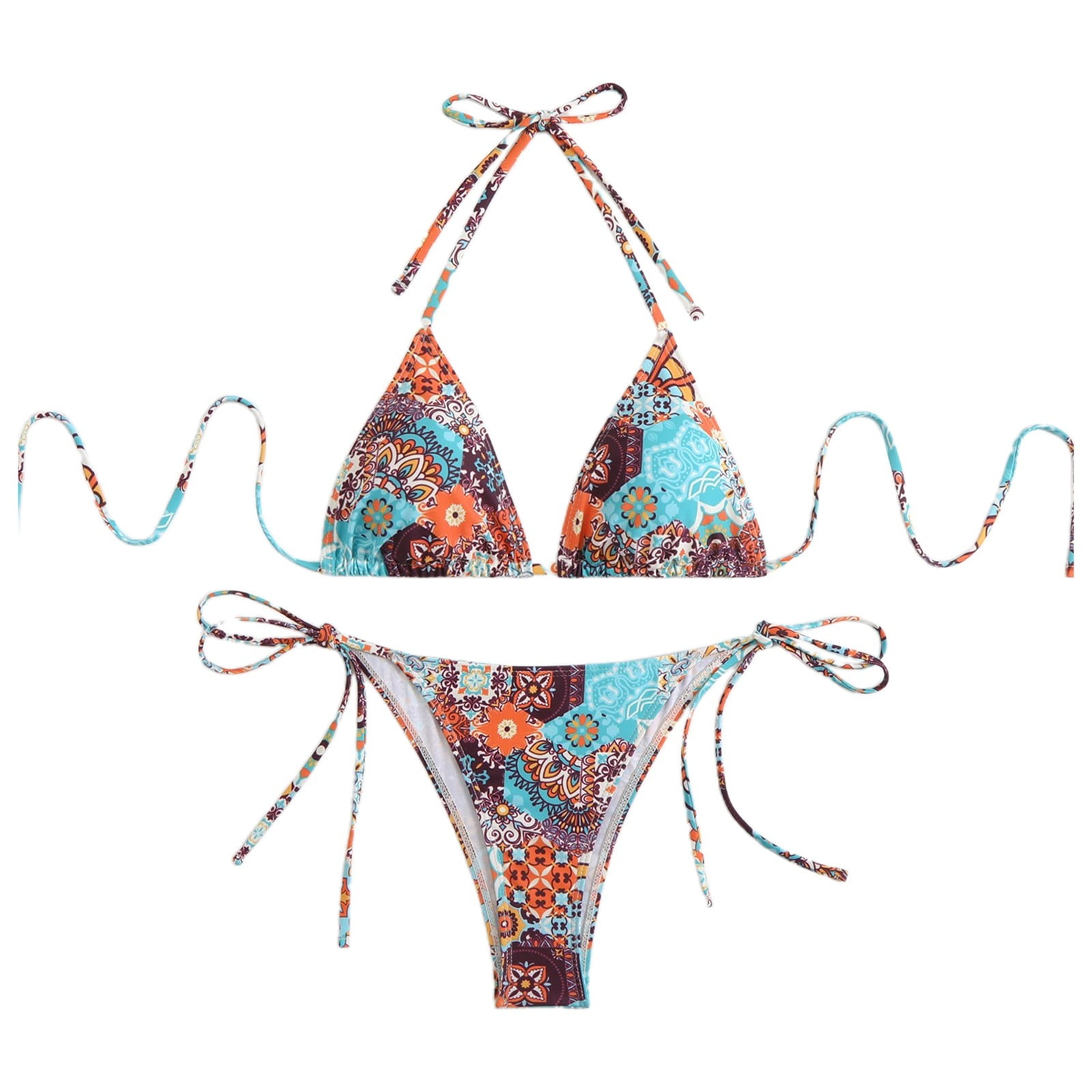 Women'S Tankini Swimsuits New Printed Split Triangle Lace Up Sexy Bikini Suit European And ...