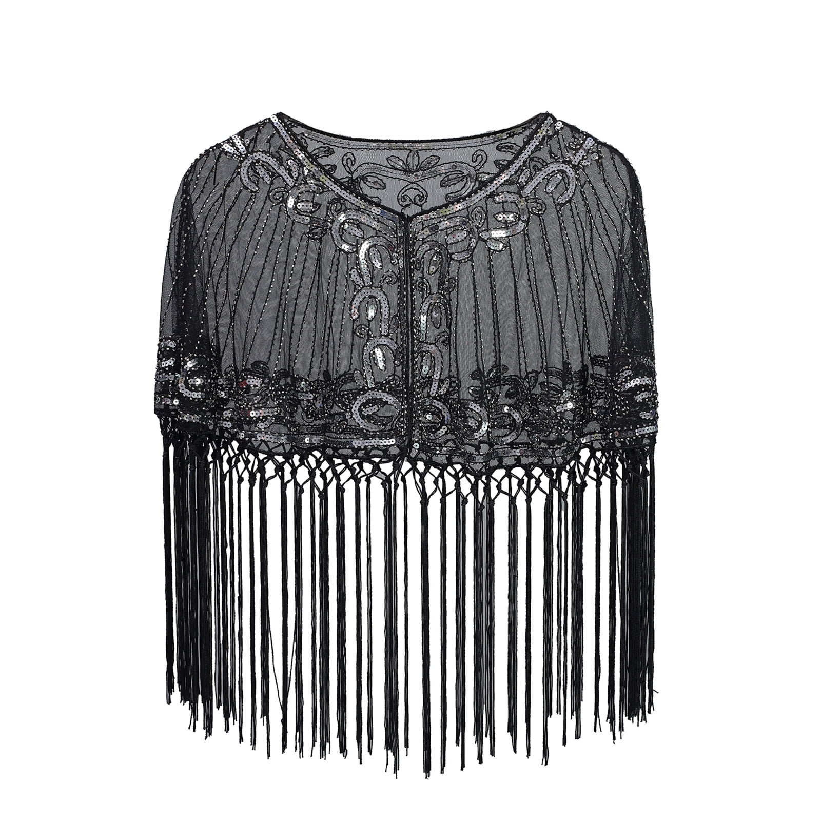 Women'S Tassel Sheer Mesh Shoulder Shrug Funny Sequin Beaded Wrap Shawl ...