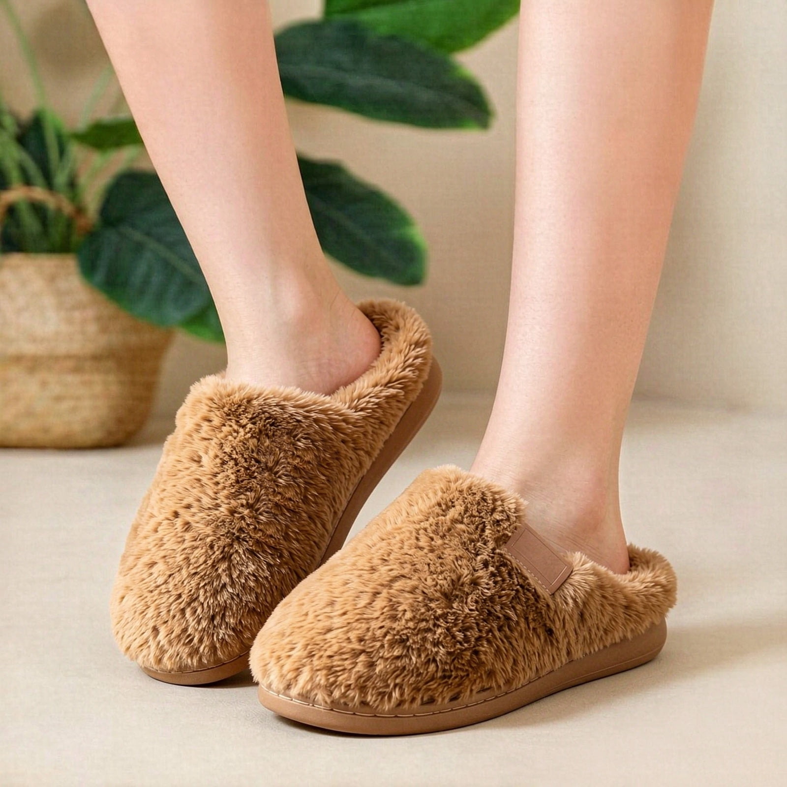 Women S Warm Indoor Cotton Slippers With Shearling Thick Non Slip Soles ...