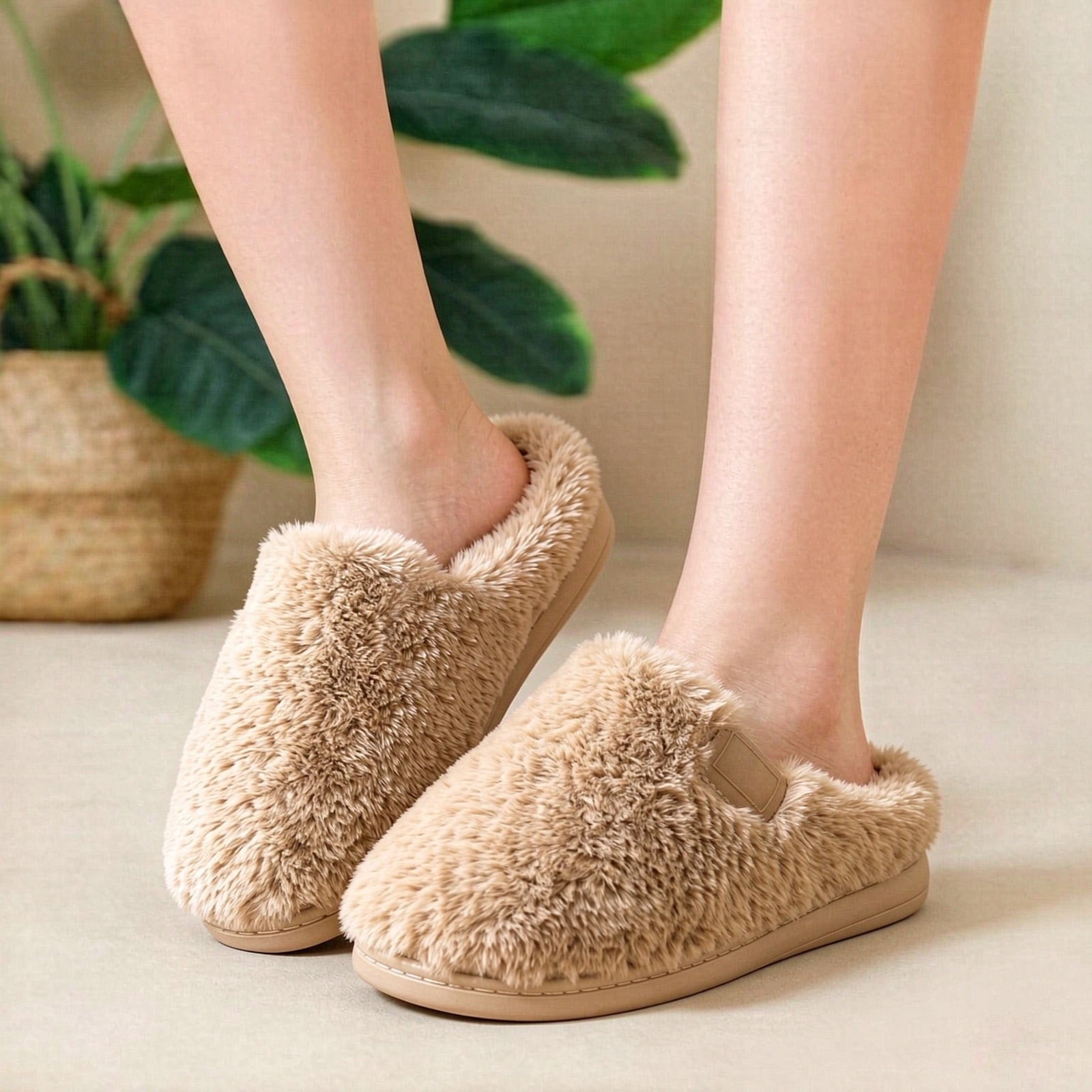 Women S Warm Indoor Cotton Slippers With Shearling Thick Non Slip Soles ...