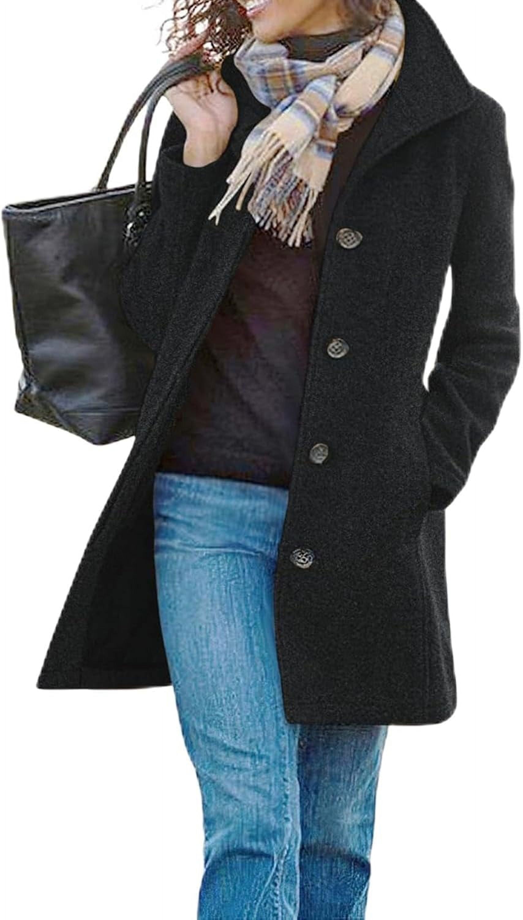 Women'S Winter Wool Blend Pea Warm Coat Single Breasted Stand Collar ...