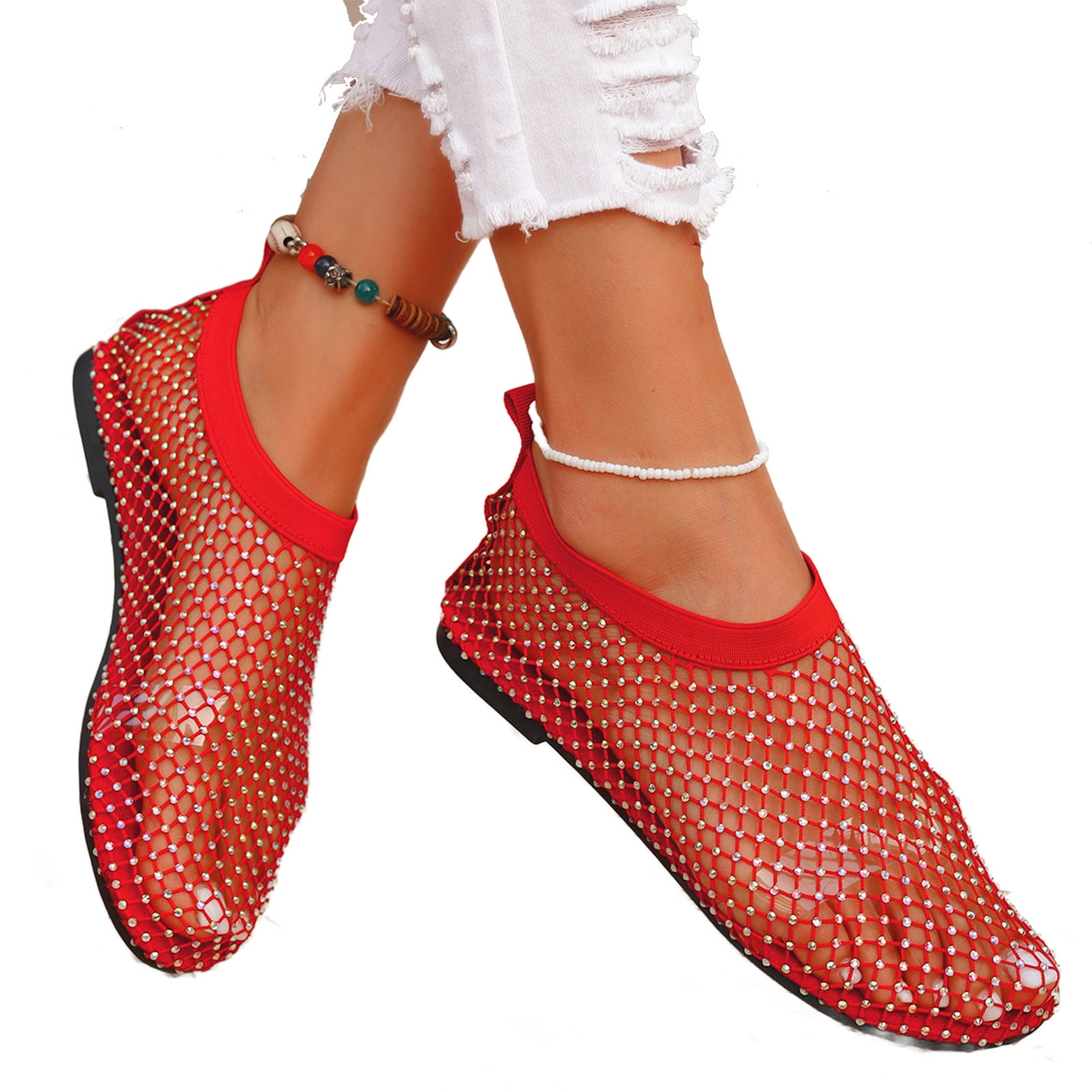 Women Sandals Mesh Flats Ultra Comfortable Breathable Slip On Ballet ...