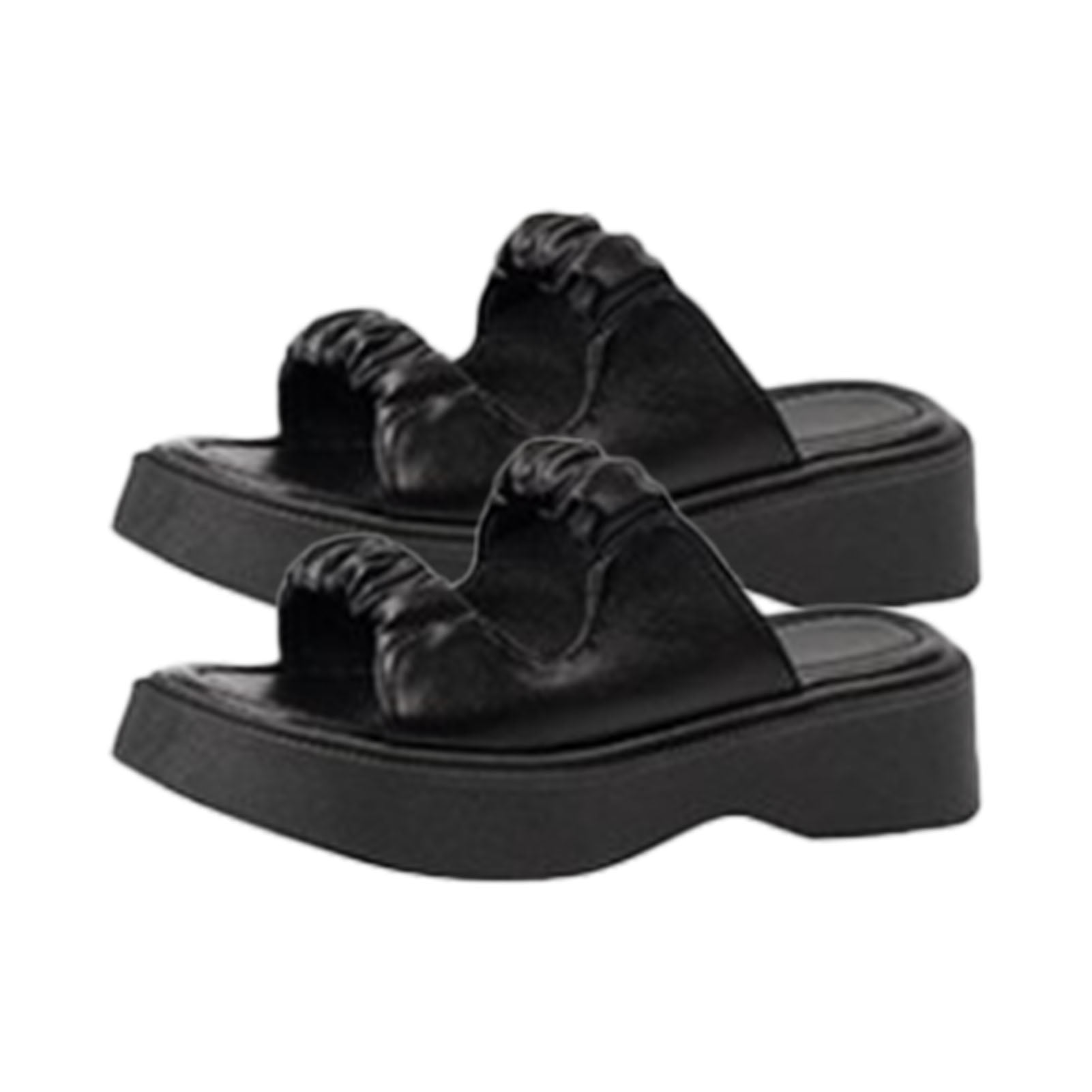 Women Sandals Mid Heel Thick Soles Slip On Slides Summer Retro Stylish ...