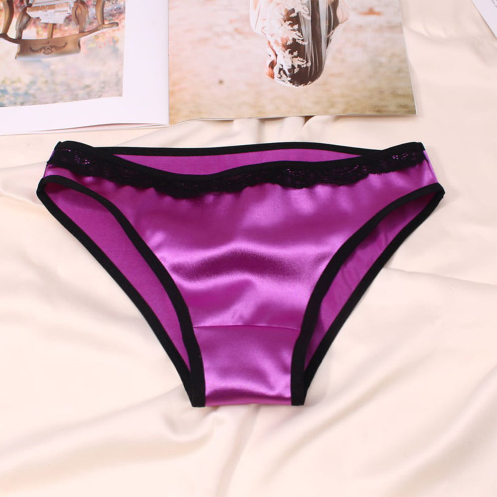 Women Satin Briefs G-string Thongs Lingerie Underwear Panties Silky ...
