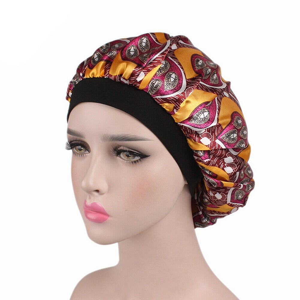 Women Satin Night Sleep Cap Hair Bonnet Hat Silk Head Cover Wide ...