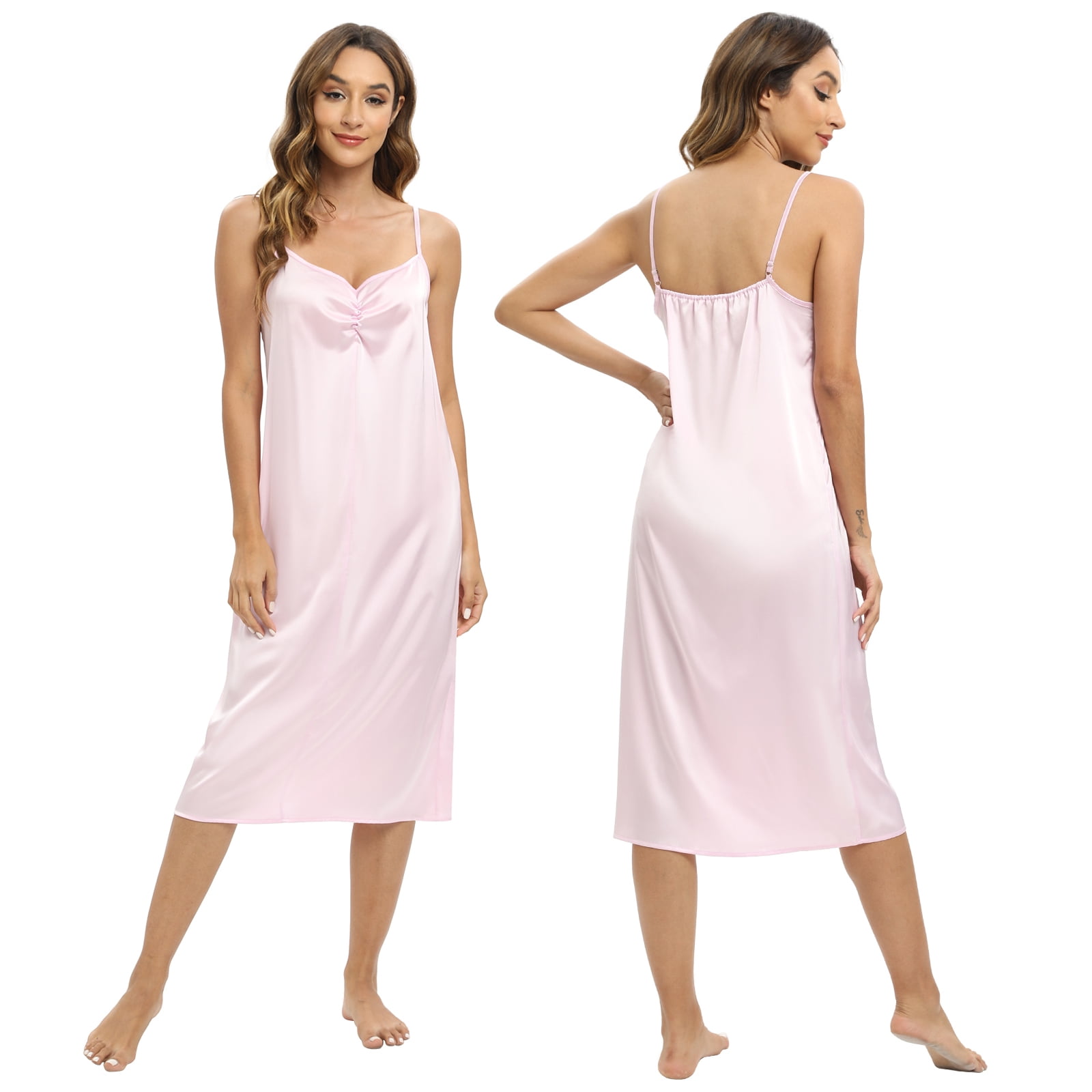 Women Satin Nightgown V Neck Silk Nightshirt Chemise Satin Slip Silk ...