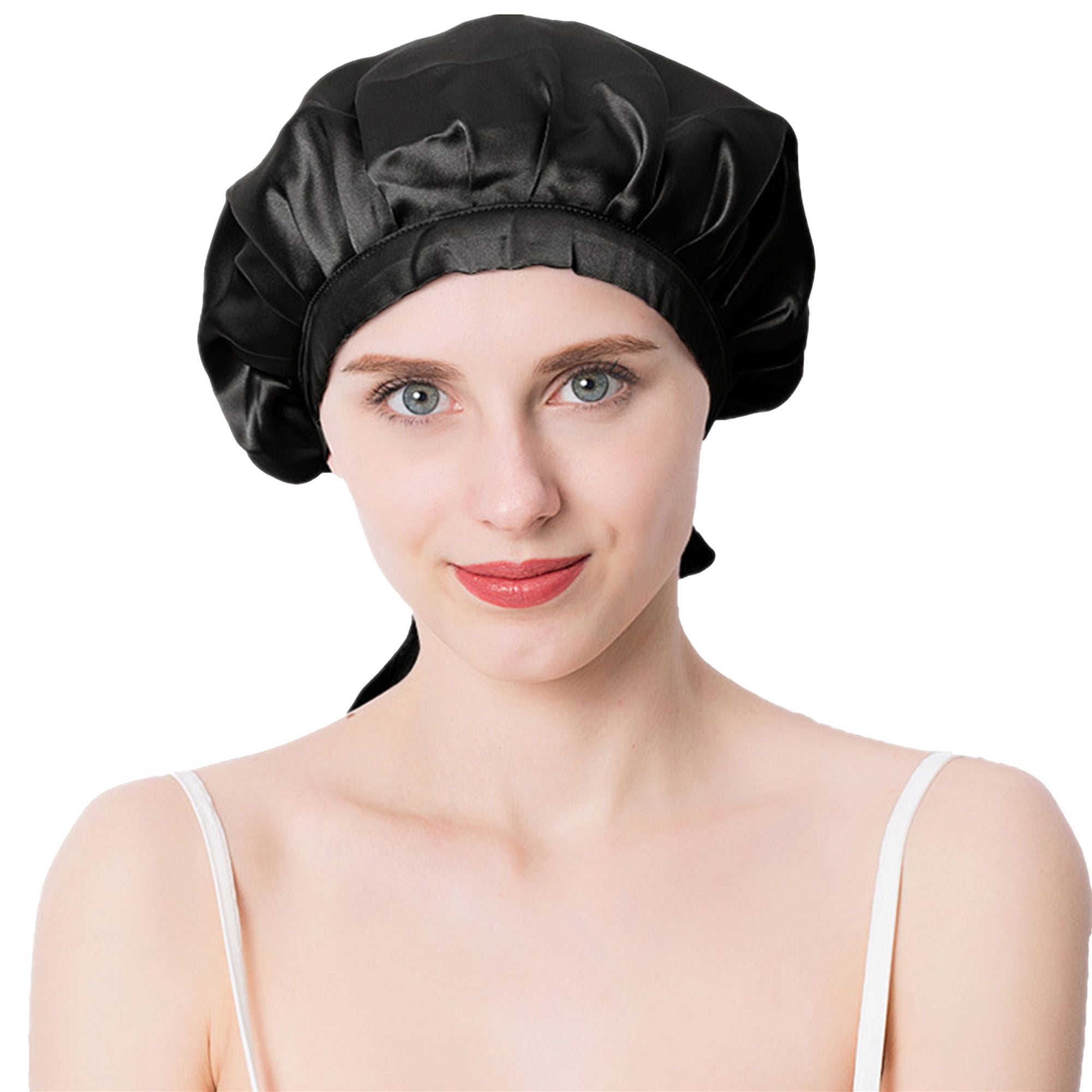 Women Satin Sleep Bonnet Adjustable Tie Back Hair Protection Cap for ...