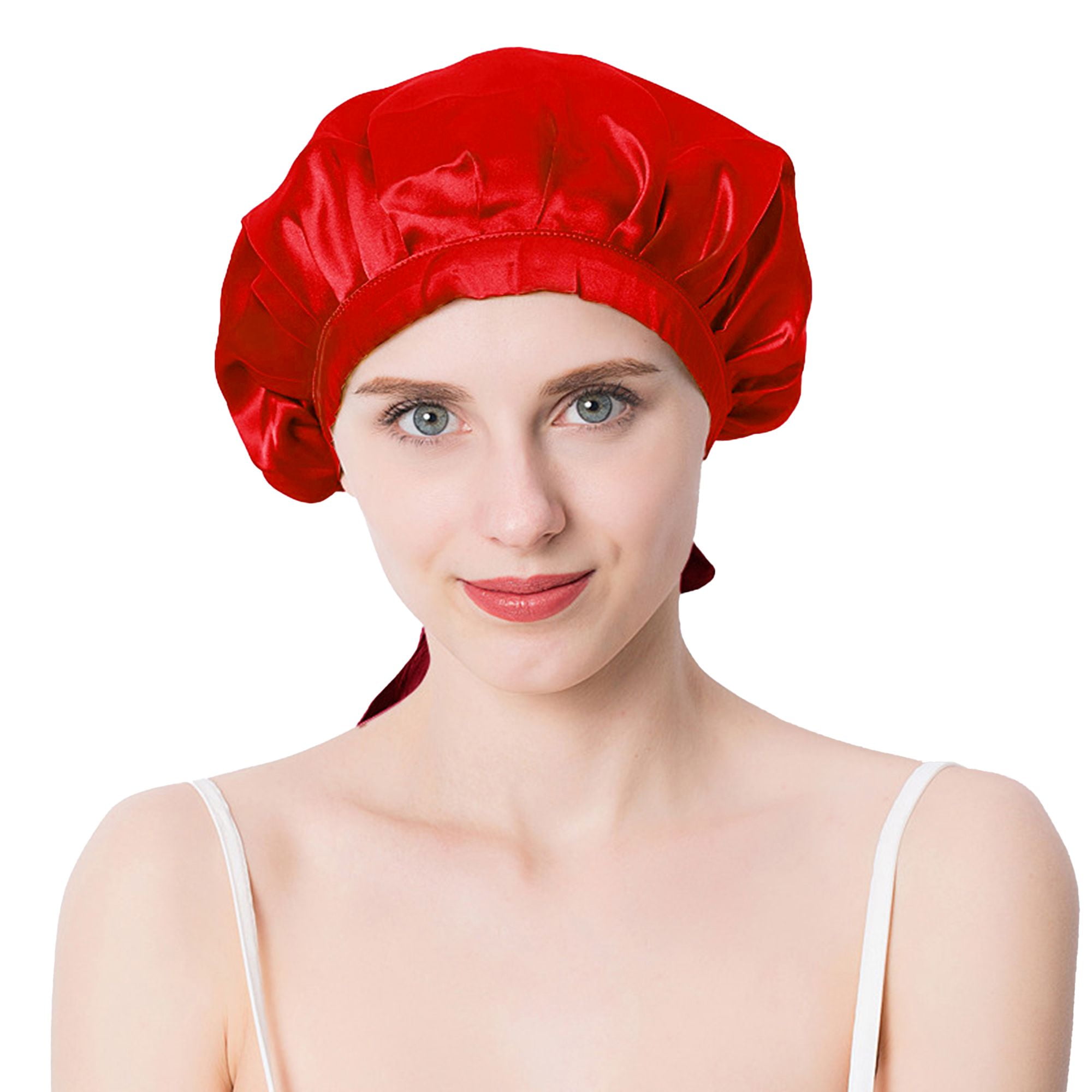 Women Satin Sleep Bonnet Adjustable Tie Back Hair Protection Cap for ...