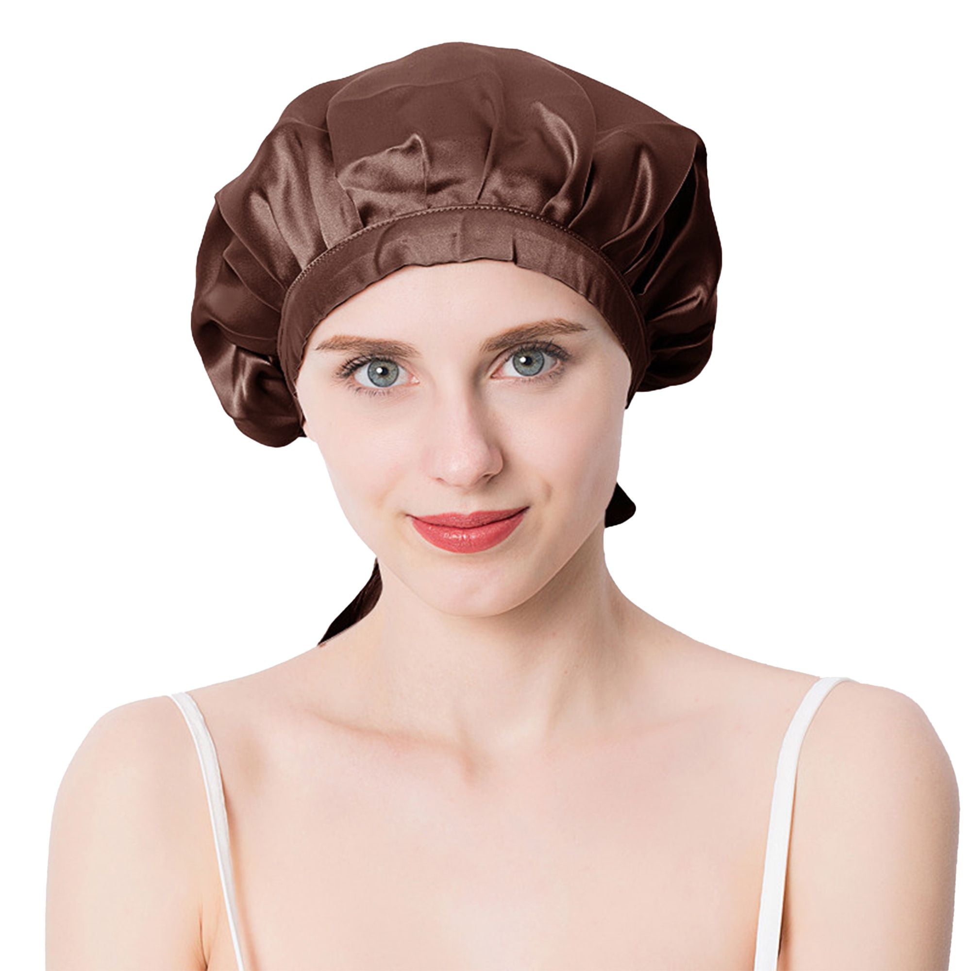 Women Satin Sleep Bonnet Adjustable Tie Back Hair Protection Cap for ...