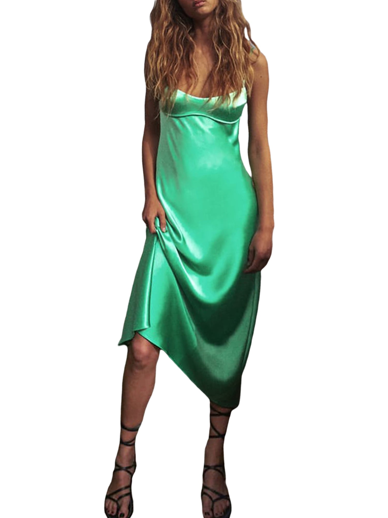 Women Satin Tube Top Maxi Dress Strapless Long Bodycon Open Back Dress ...
