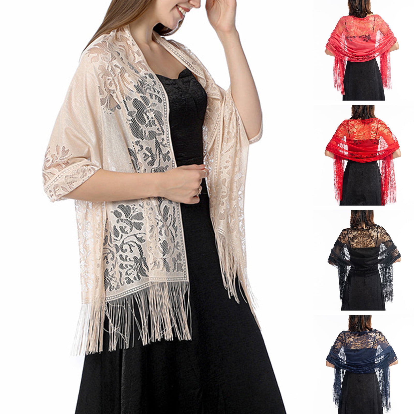 Women Scarf Solid Color Lace Ladies Crochet See Through Bride Shawl ...