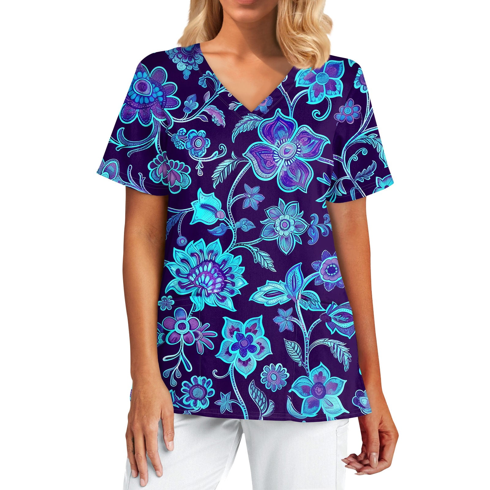 Women Scrub Printed Scrub Tops Women Cute Scrubs Scrub Shirts for ...