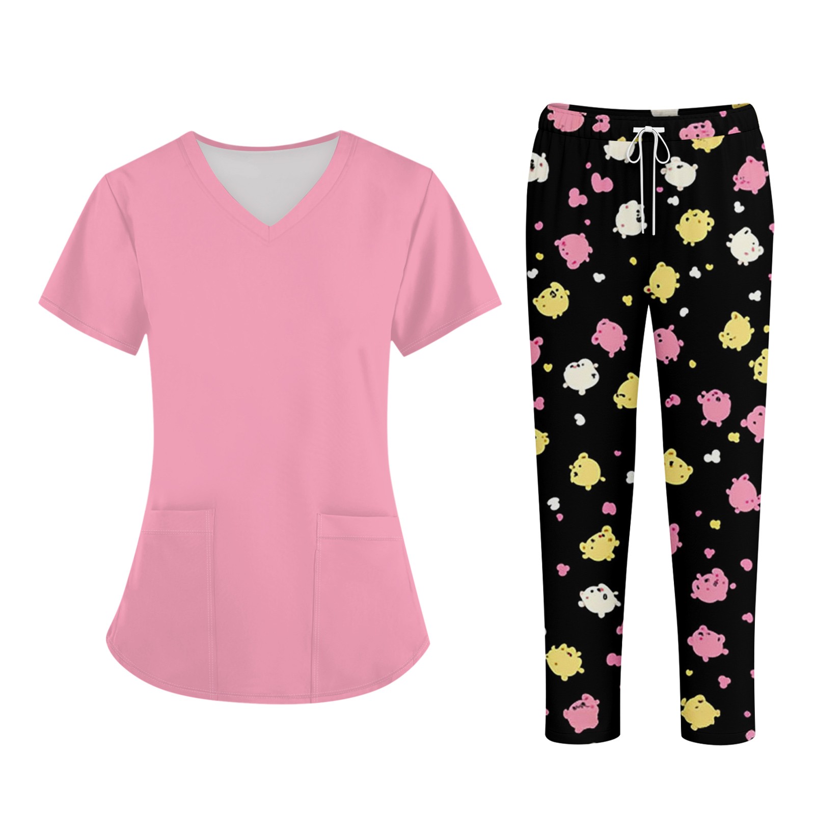 Women Scrub Set,Scrubs For Women Set Short Sleeve Animal Flower Printed ...