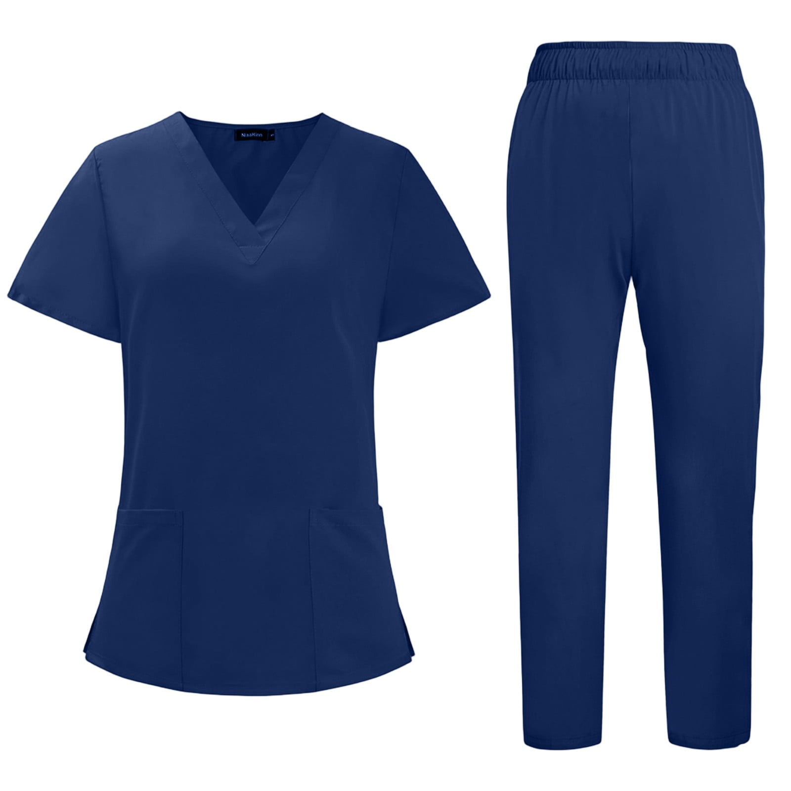 Women Scrub Set Workwear Stretch V-Neck Pocket Top Scrub Pants Relax ...