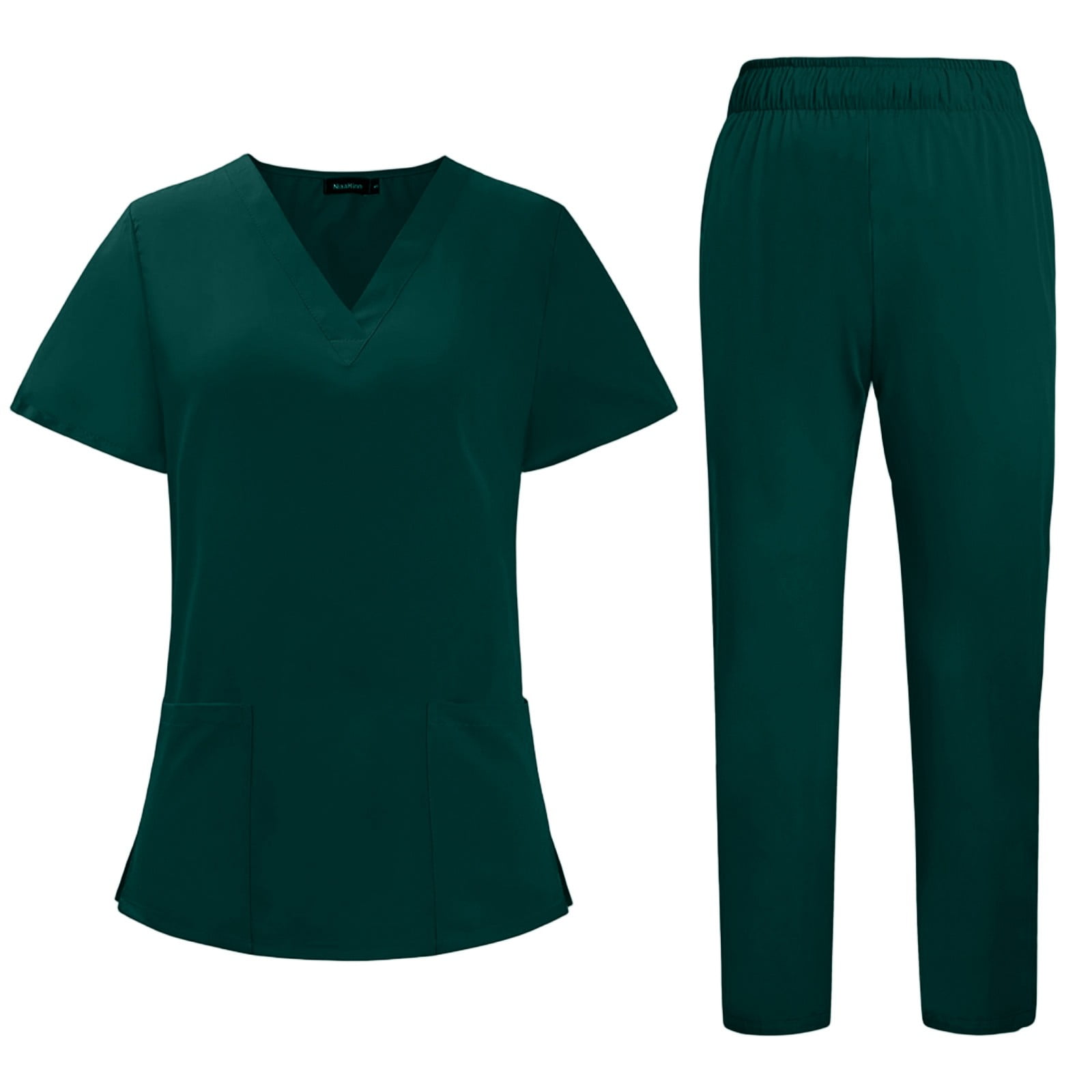 Women Scrub Set Workwear Stretch V-Neck Pocket Top Scrub Pants Relax ...