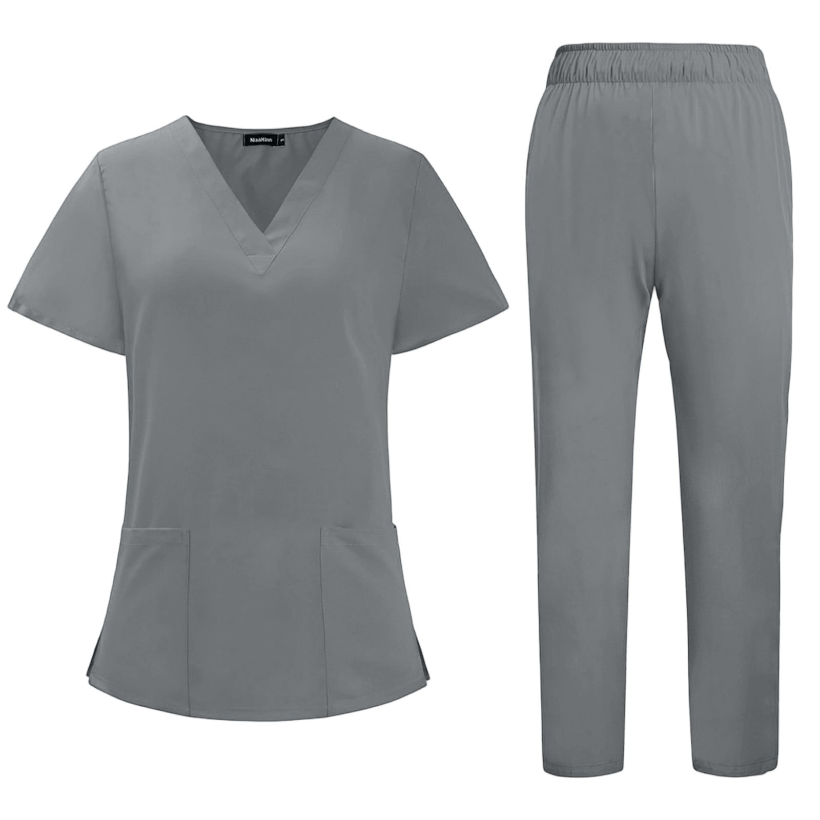 Women Scrub Set Workwear Stretch V-Neck Pocket Top Scrub Pants Relax ...