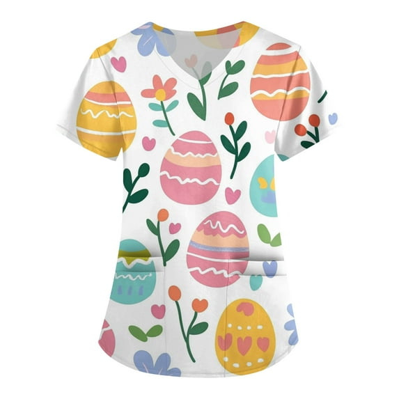 Women Scrub Tops，Scrub Tops Womens Cute Easter Printed Nurse Uniforms ...