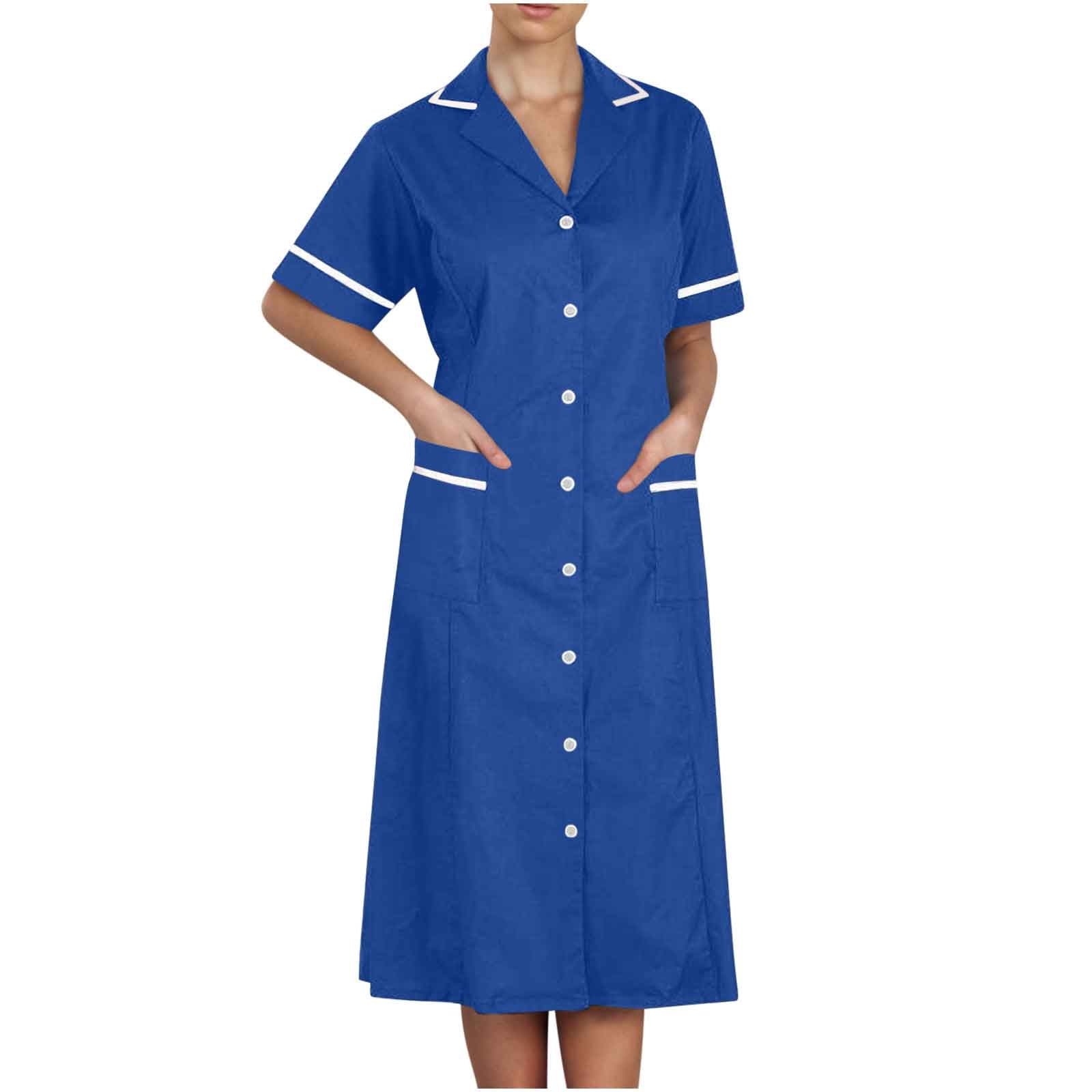Women Scrub Uniforms 2025 Housekeeping Work Dresses with Pockets Summer ...
