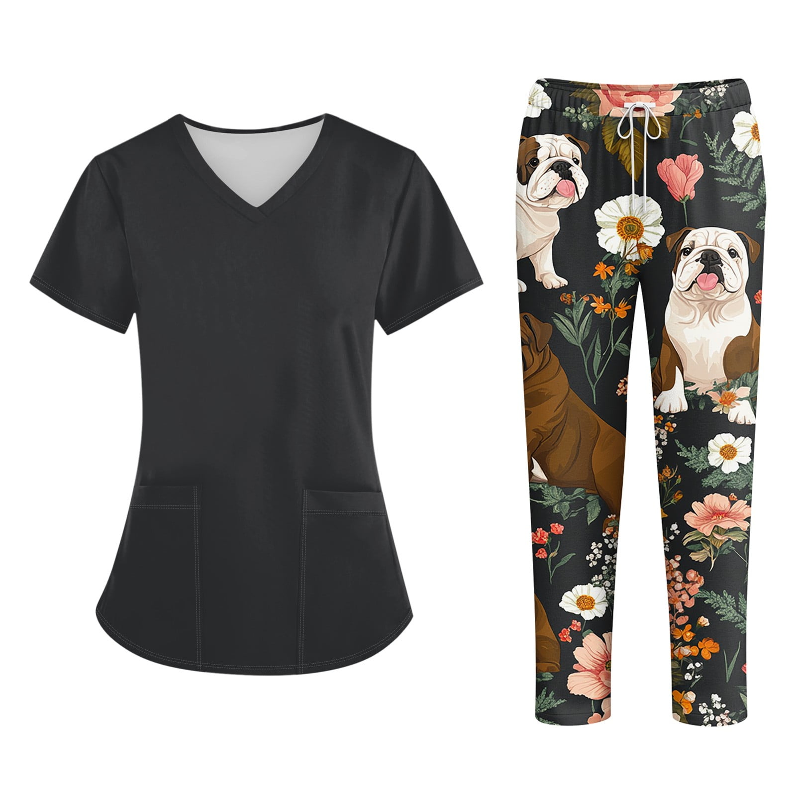 Women Scrubs Sets,Scrub Sets For Woman Short Sleeve Animal Flower Printed Tops + Pants Work ...