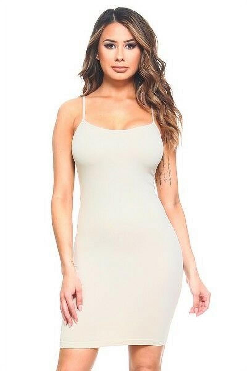 Women Seamless Long Cami Mini Dress Camisole Tank Top Slip Stretchy One ...