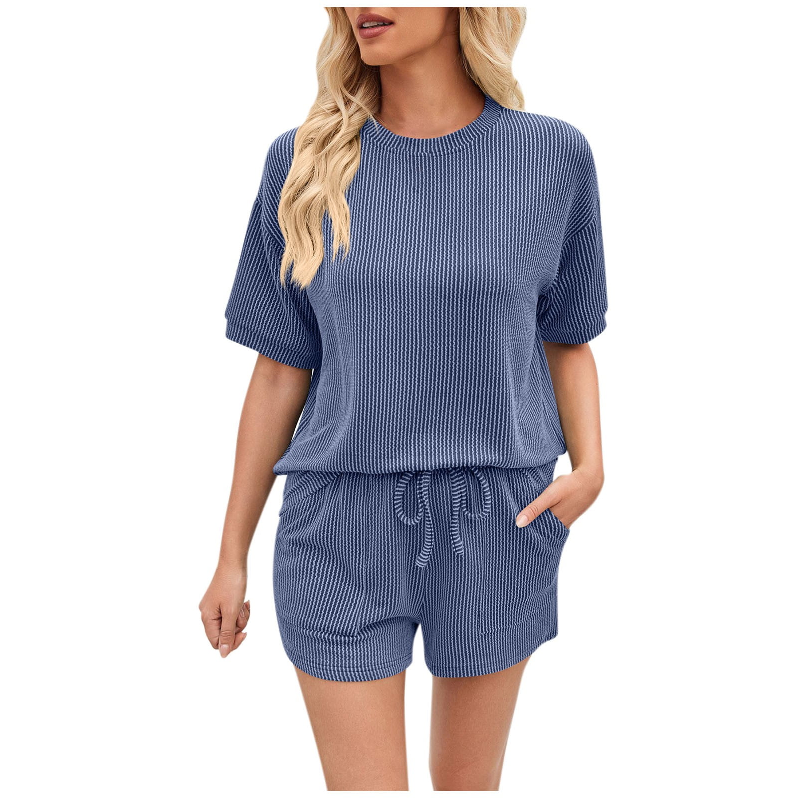 Women Set Clearance Sale Women Ribbed Knit 2 Piece Outfits Lightweight ...