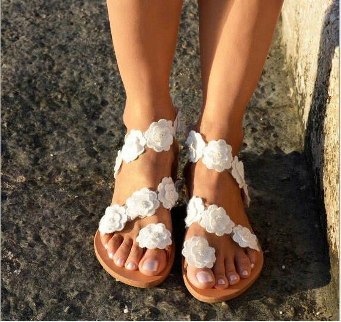 Women Sexy Flats Sandals Bohemian Open Toe Flip Flops Beaded Ankle ...