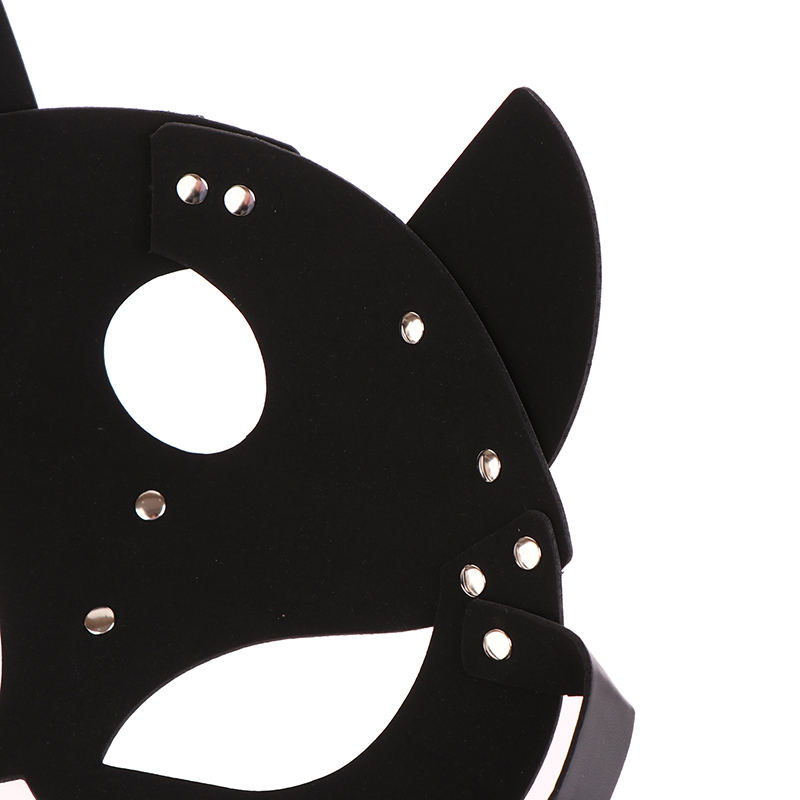 Women Sexy Half Face Fox Cosplay Cat Leather Anime Mask With Rivet Punk ...
