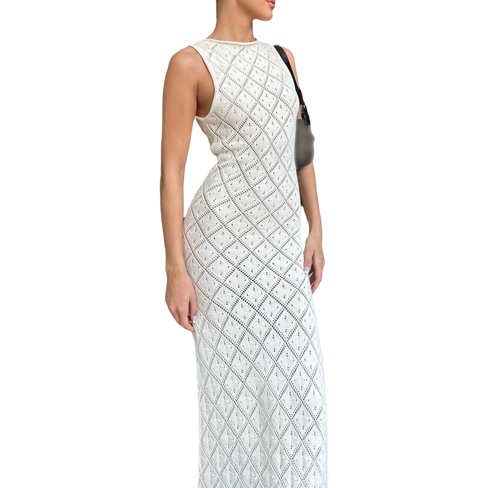 Women Sexy Knitted Maxi Dress Crochet See Through Bodycon Maxi Dress ...