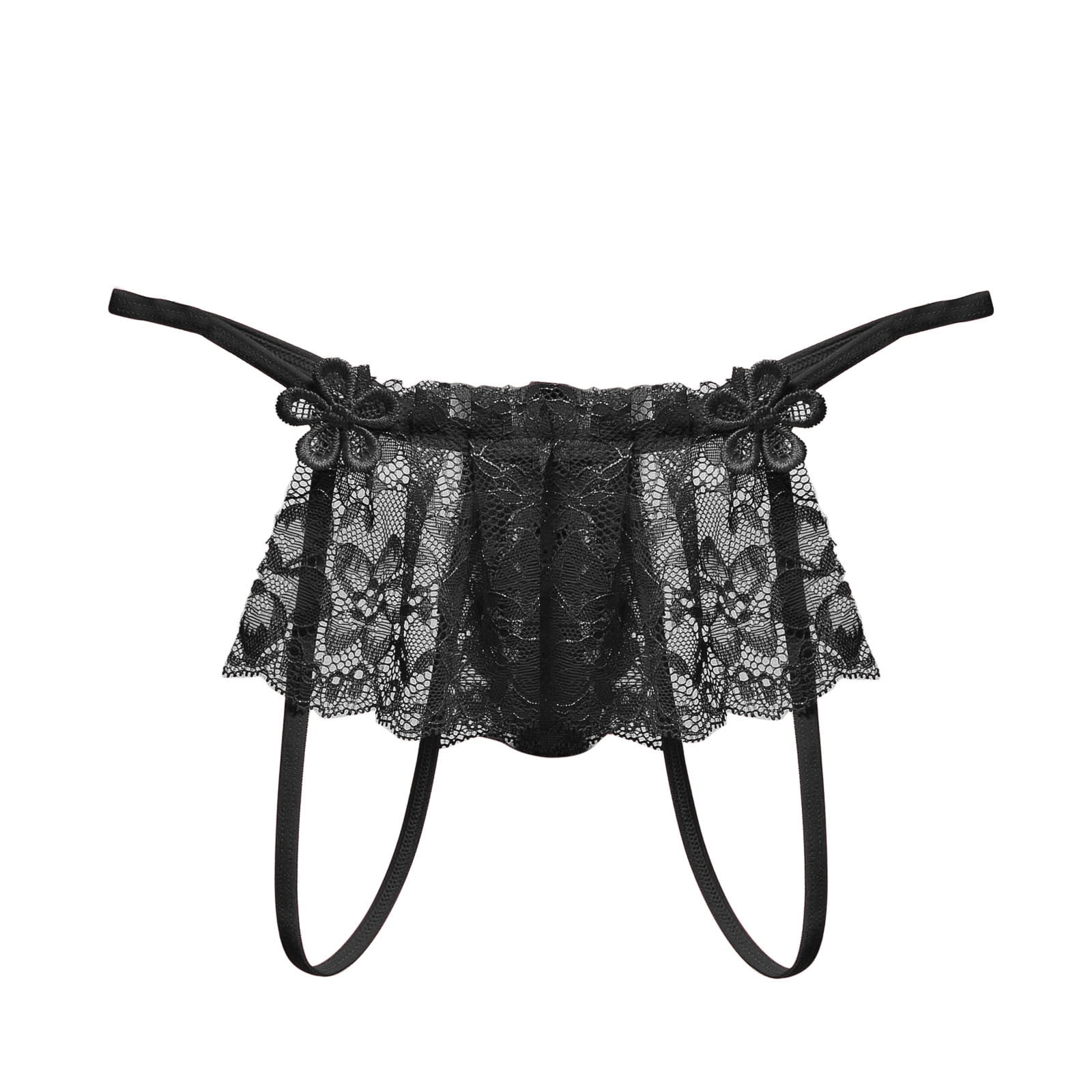 Women Sexy Lace Thong Ladies Open Crotch Briefs Black Embroidery G