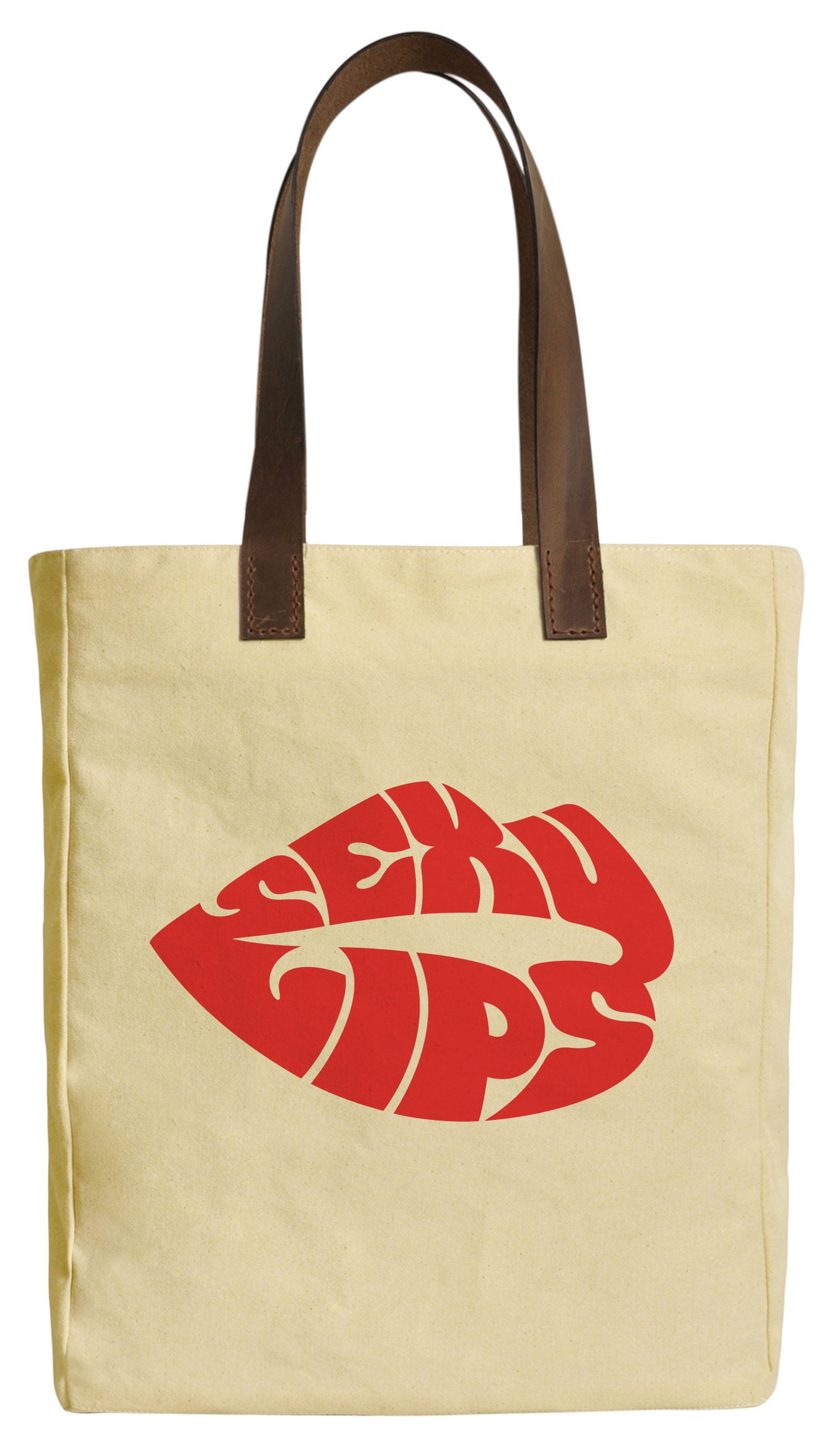 Women Sexy LipS Beige Printed Canvas Tote Bags Leather Handles WAS_30 ...