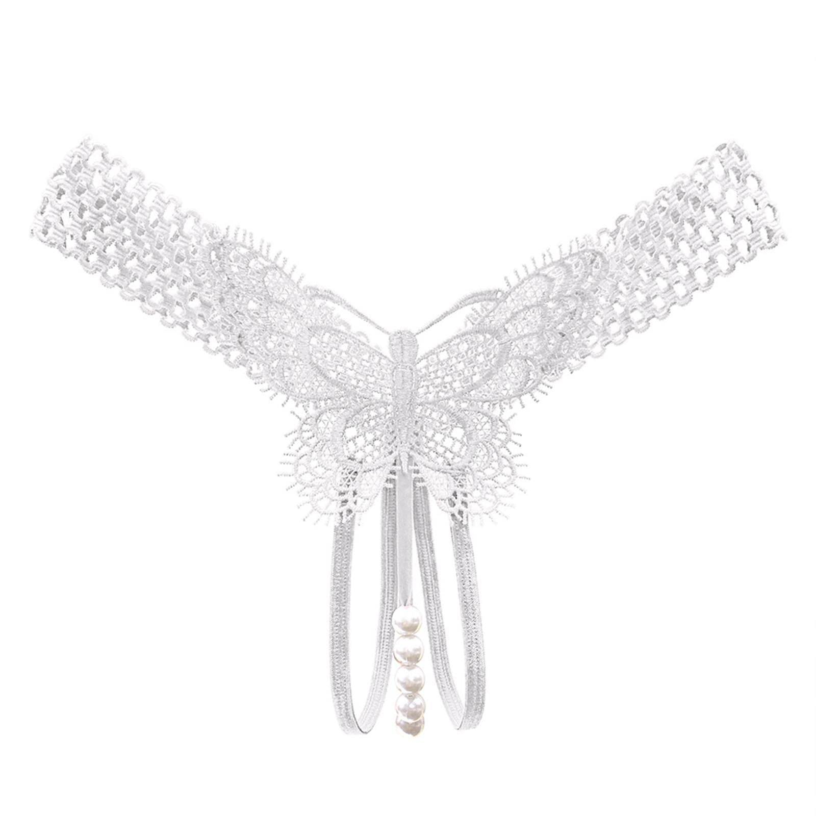 Women Sexy Panties White Sheer Thong Pearl Underwear for Women Low Rise ...