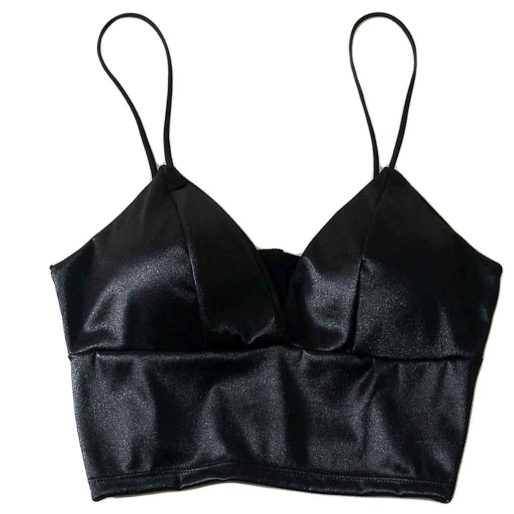 Women Sexy Silky Satin Spaghetti Strap Bralette Deep V-Neck Solid Color ...