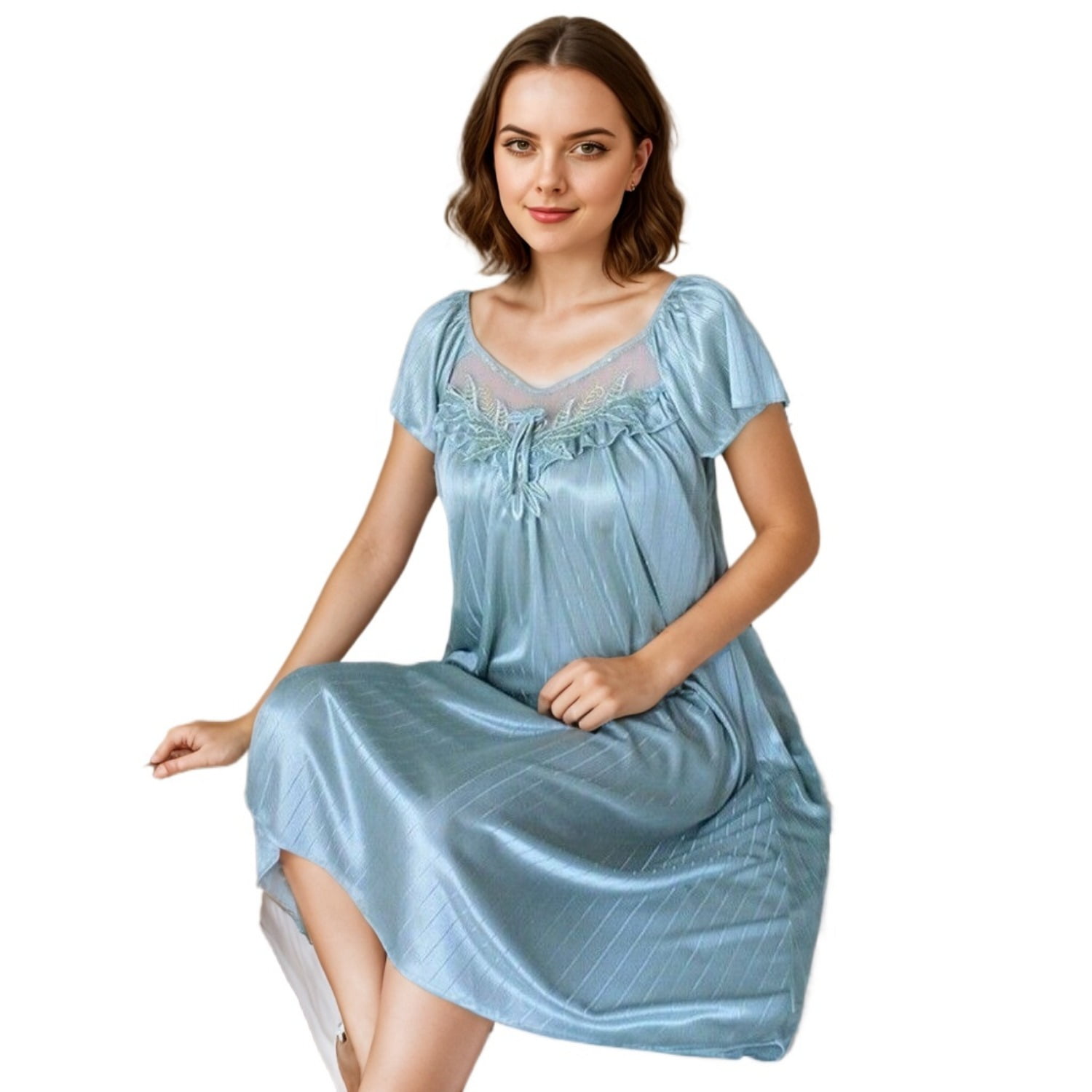 Women Sexy Sleepwear Silk Satin Short Sleeve Nightgown Robes Night ...