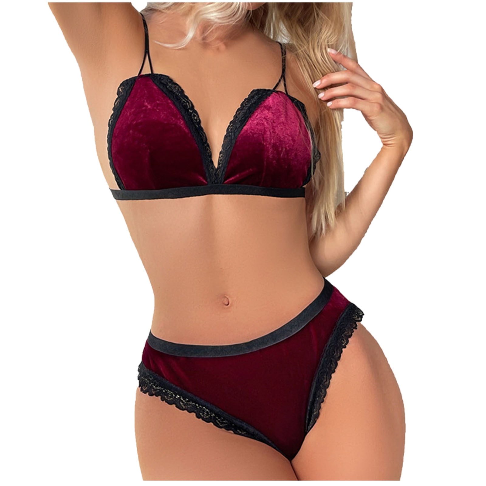 Women Sexy Smooth Lingerie Sets Spaghetti Straps Bra And Panty Set Lace