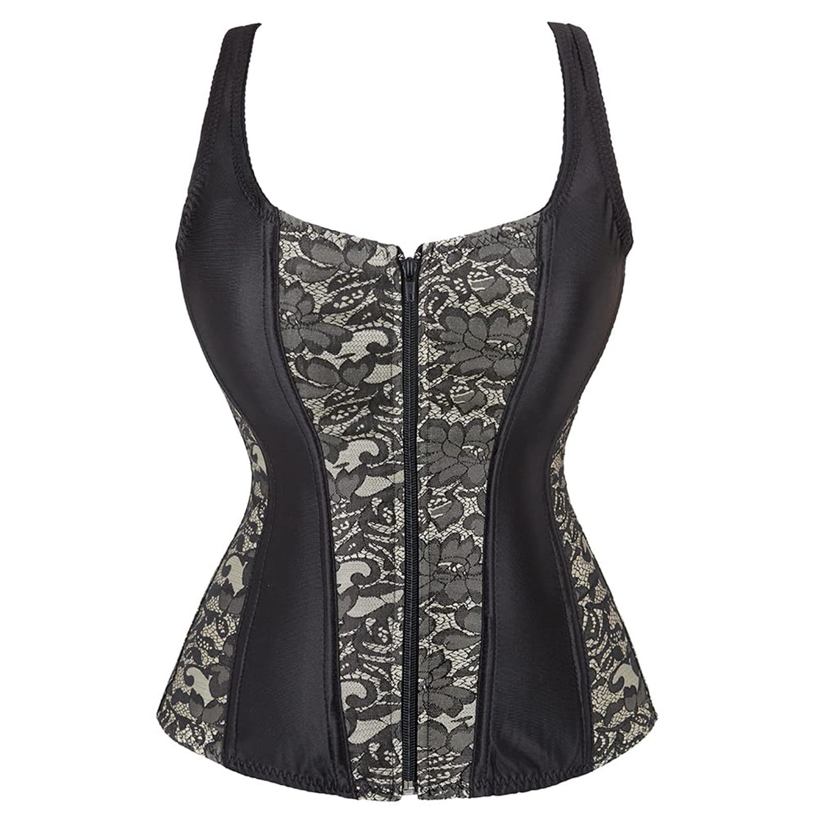 Women Sexy Strap Zip Up Corsets and Bustiers Tank Top Overbust Shaper ...