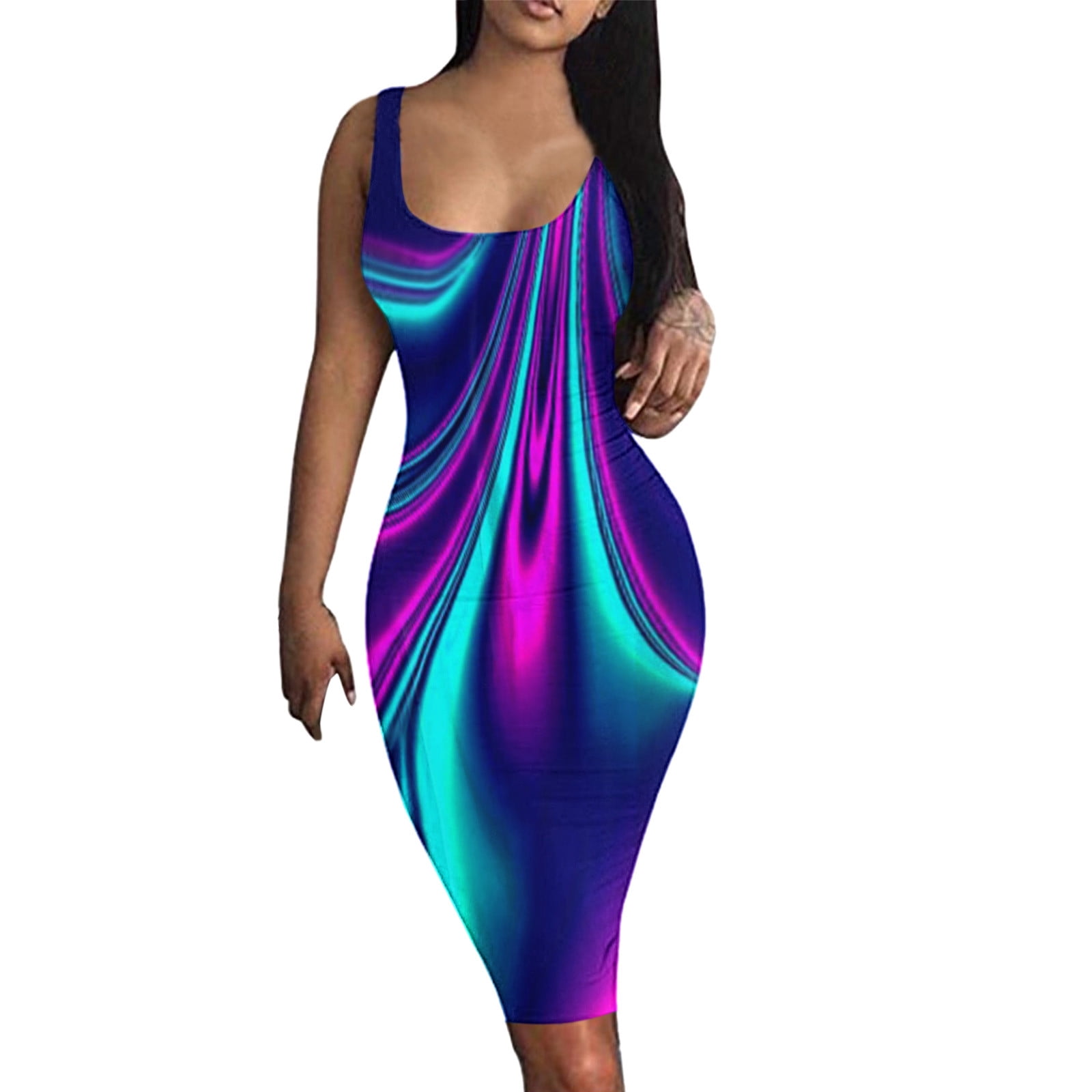 Gaqlive Women Sexy Summer Dress Elegant O Neck Print Sleeveless Tank