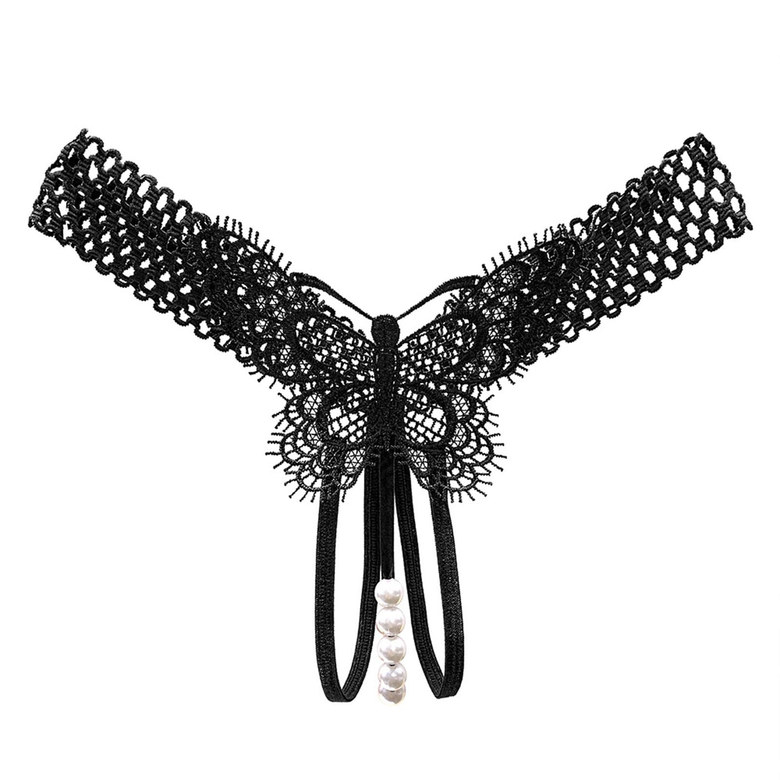 Women Sexy Thongs Black Hollow Underwear Thongs With Pearls Ball G String Thongs For Women One