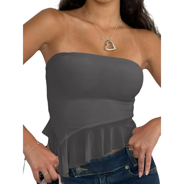 Women Sexy Y2k Bandeau Top Strapless Knitted Off Shoulder Cami Tank