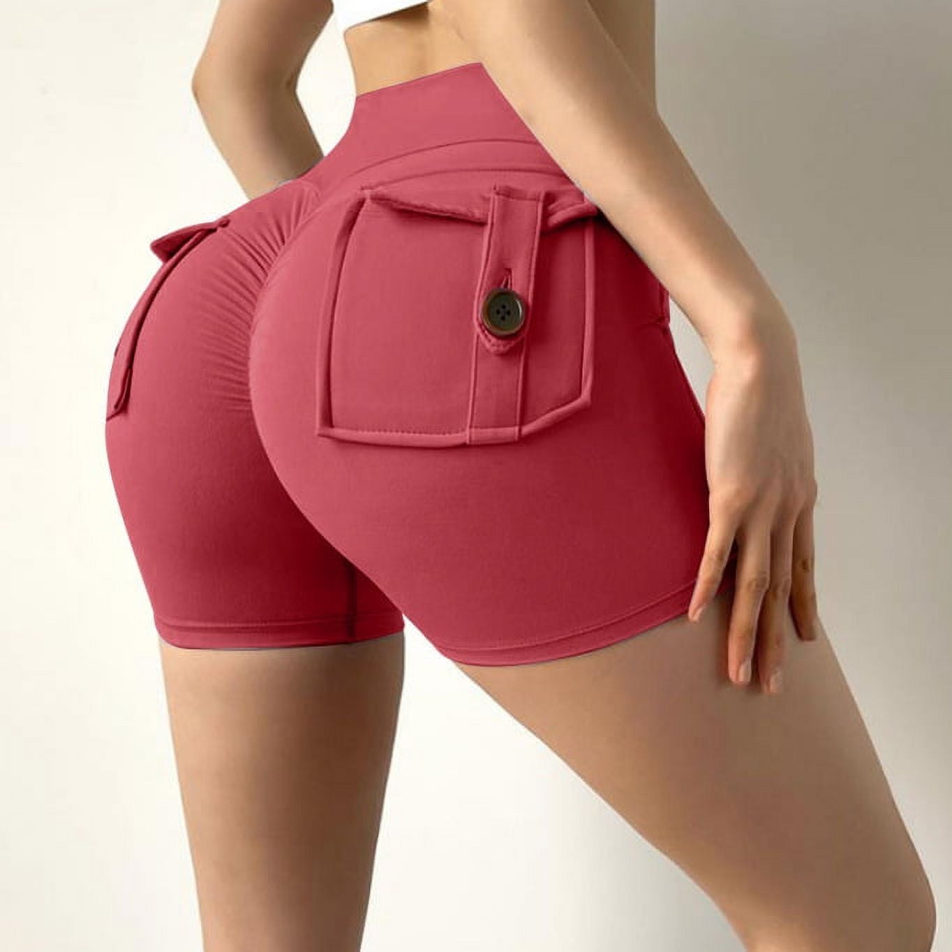 Women Sexy Yoga Shorts Pocket Shorts Cross High Waist Scrunch Butt Booty Workout Lifting