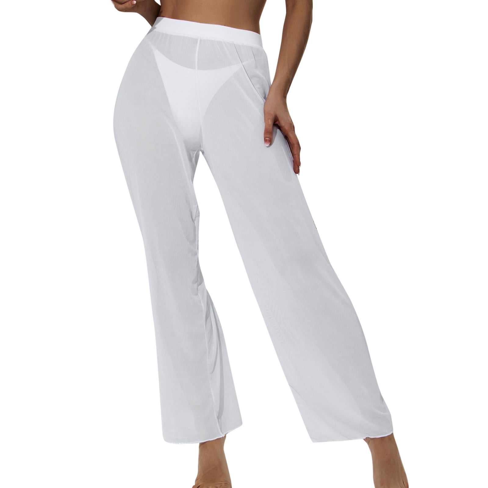 Women Sheer Mesh Pants See Through Bikini Bottom Swimsuit Cover Up Wide ...