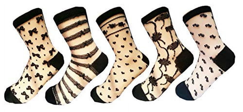 Women Sheer Transparent Lace Embroidery Panel Crystal Sparkly Socks 5 ...