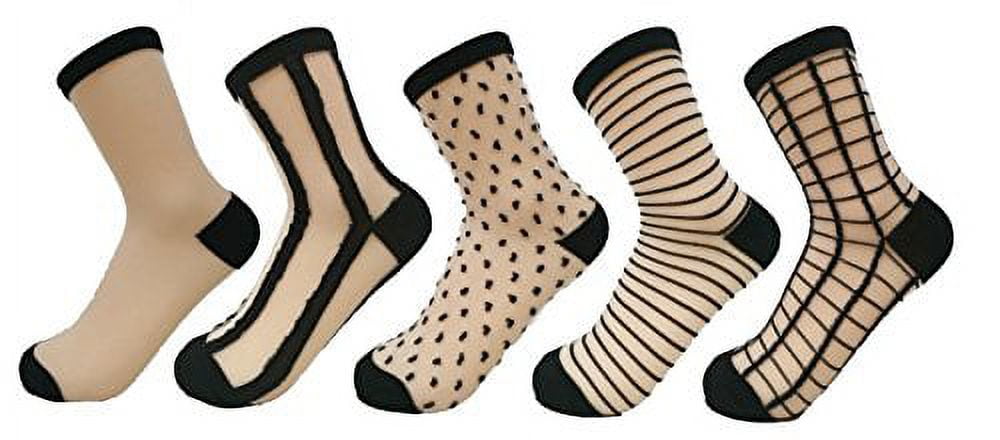 Women Sheer Transparent Lace Embroidery Panel Crystal Sparkly Socks 5 ...