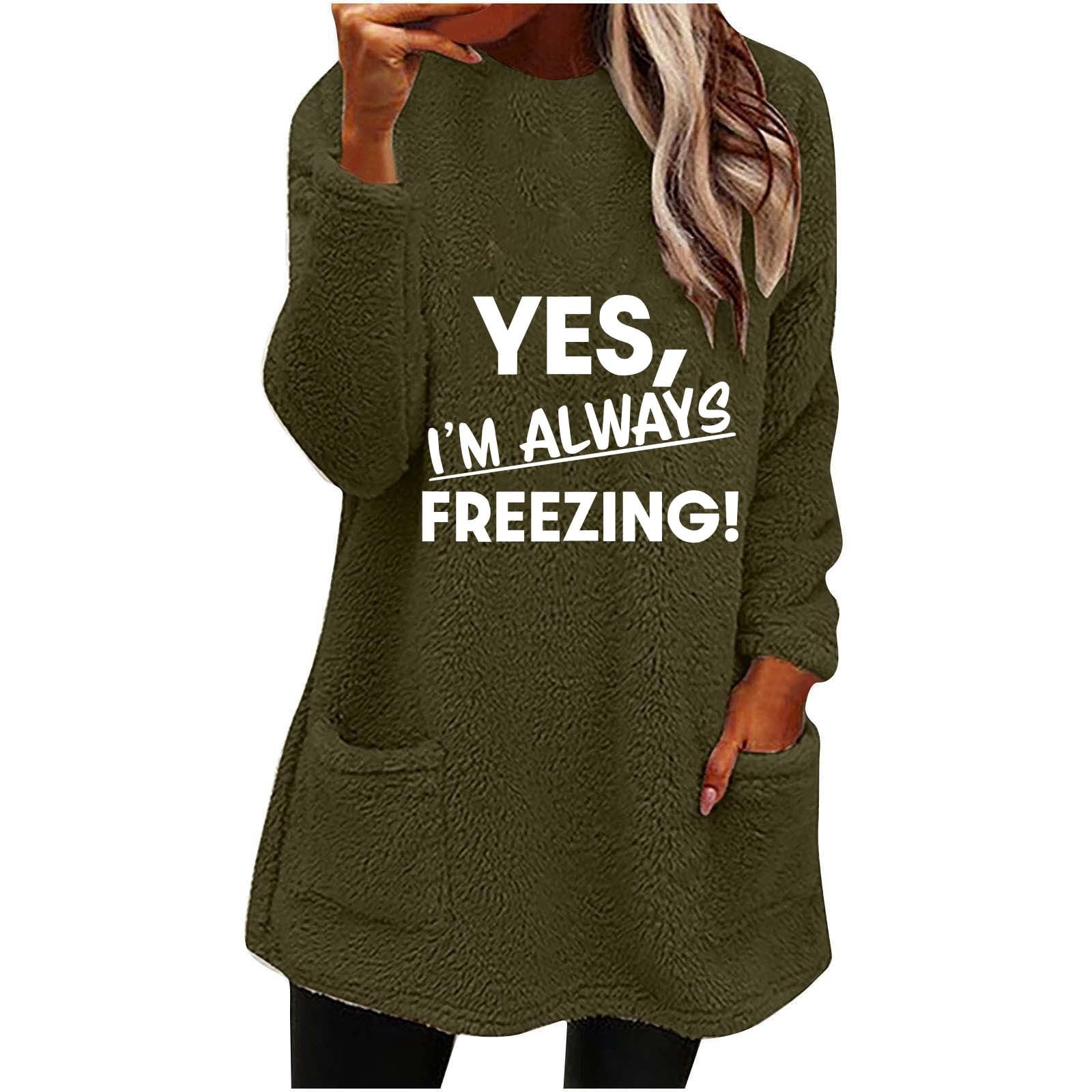 Women Sherpa Fleece Tunic Top Crew Neck Comfy Thermal Pullover Sweater ...