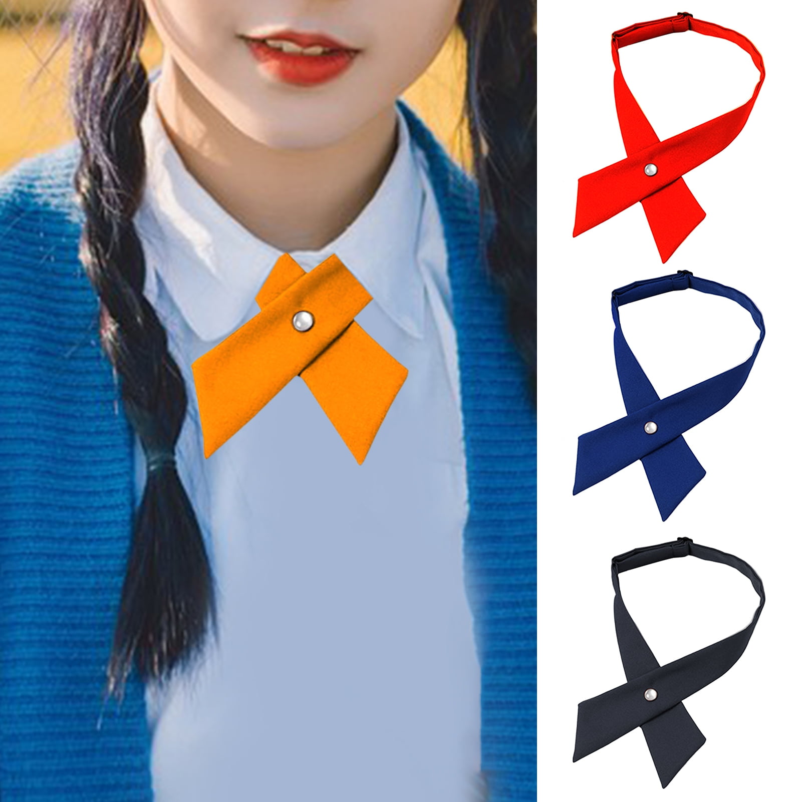 Women Shirt Tie - Solid Color Design Easy Buckle Fastening Criss-Cross ...