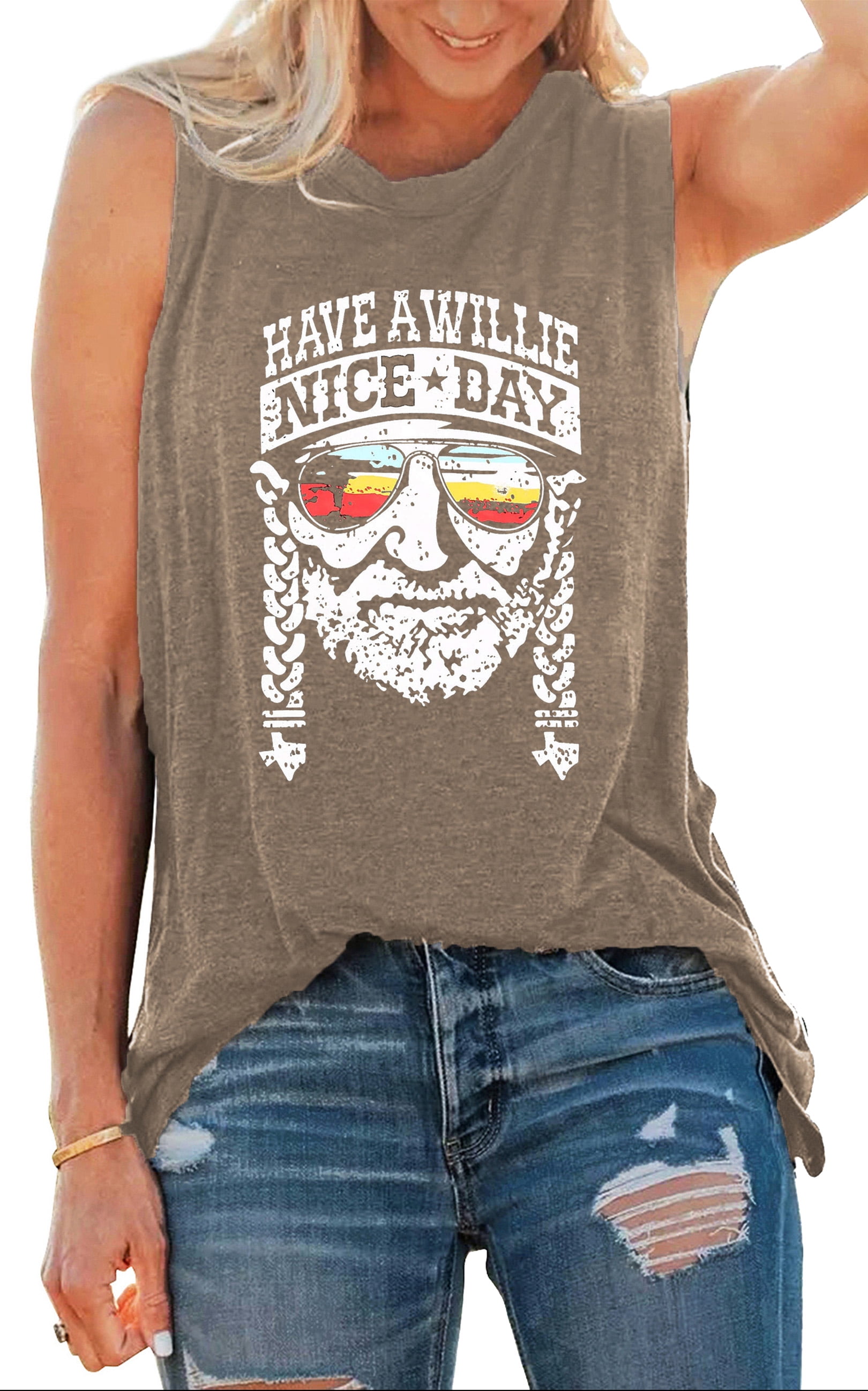 Women Shirts Letter Printed Tank Top Graphic Tee Summer Casual ...