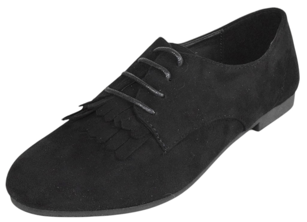 Women Shoes Lace Up Flats Almond Toe Tassel Boyfriend Oxford Style ...