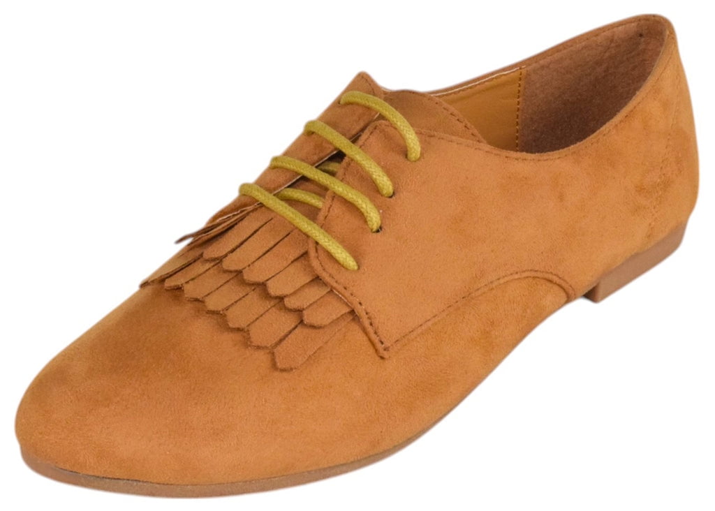 Women Shoes Lace Up Flats Almond Toe Tassel Boyfriend Oxford Style ...