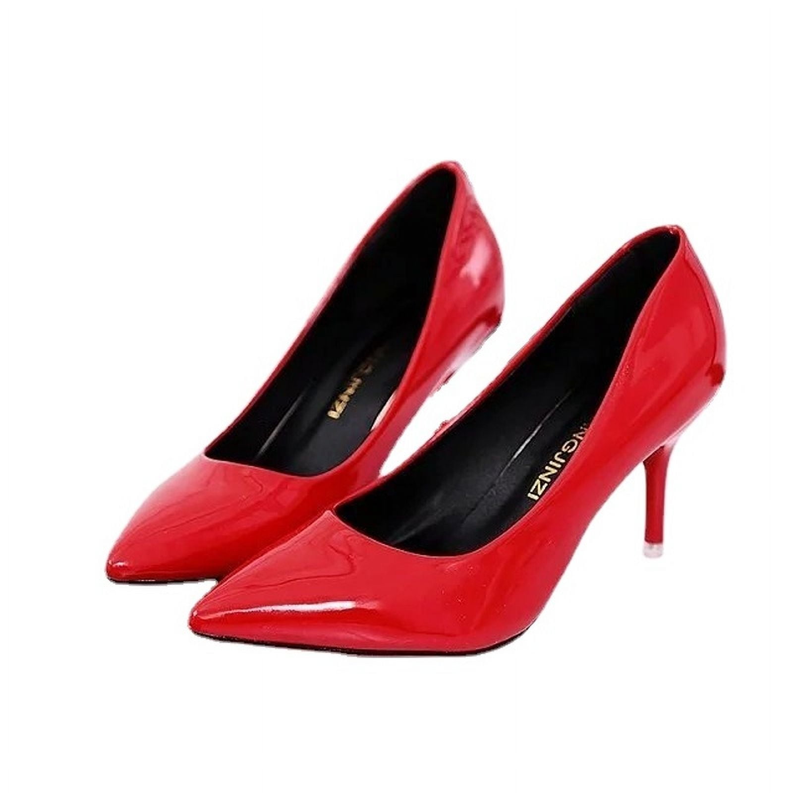 Women Shoes Pointed Toe Pumps Patent Leather Dress Red 8CM High Heels ...