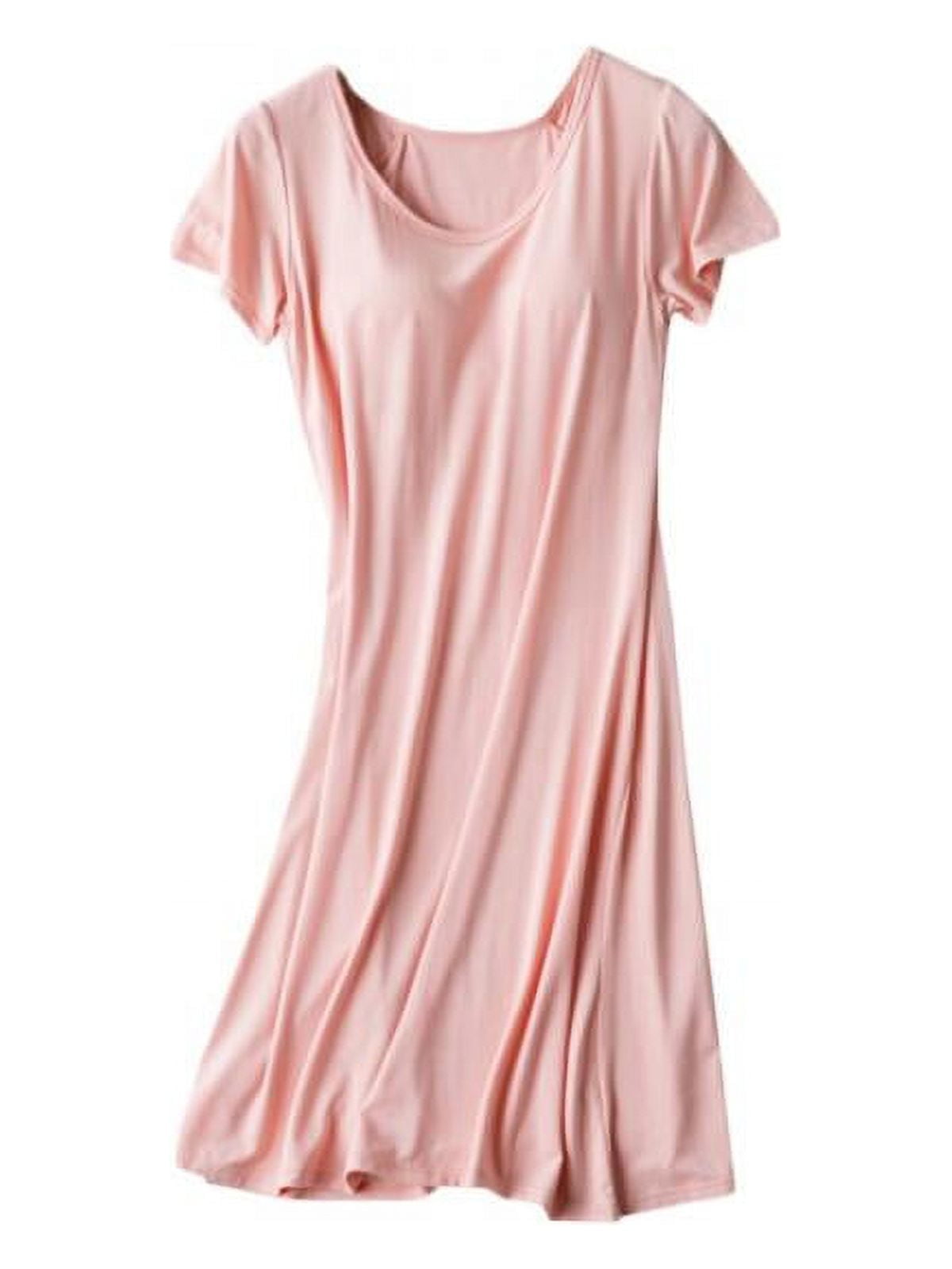 Women's Short Sleeve Nightie with Built-in Bra, Comfy Modal Sleep Shirt ...